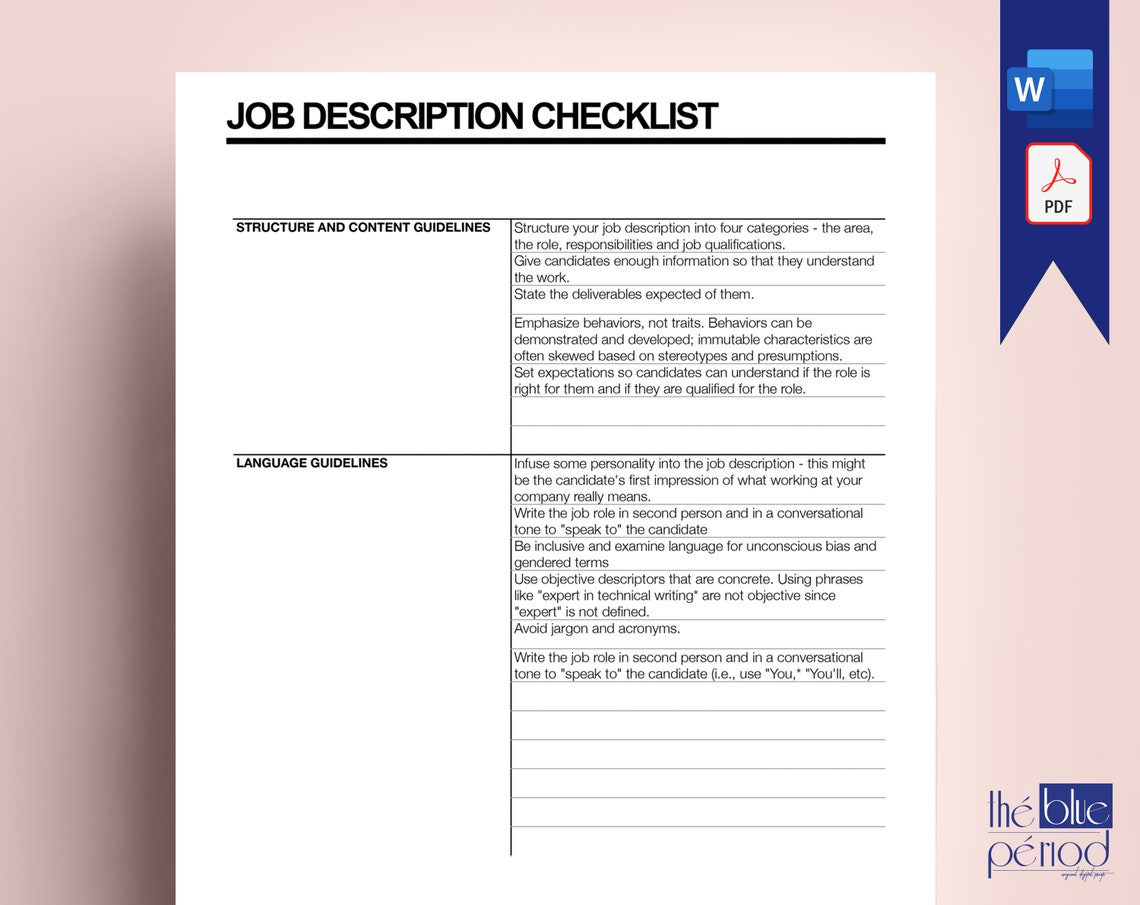 Editable Job Description Checklist - Etsy