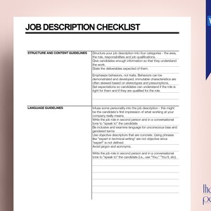 Editable Job Description Checklist - Etsy