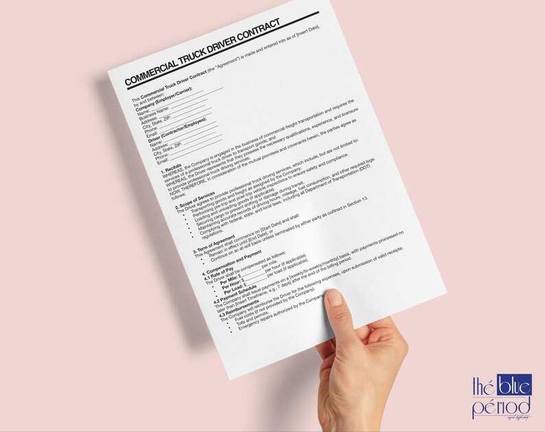 Editable Commercial Truck Driver Contract Template - Etsy