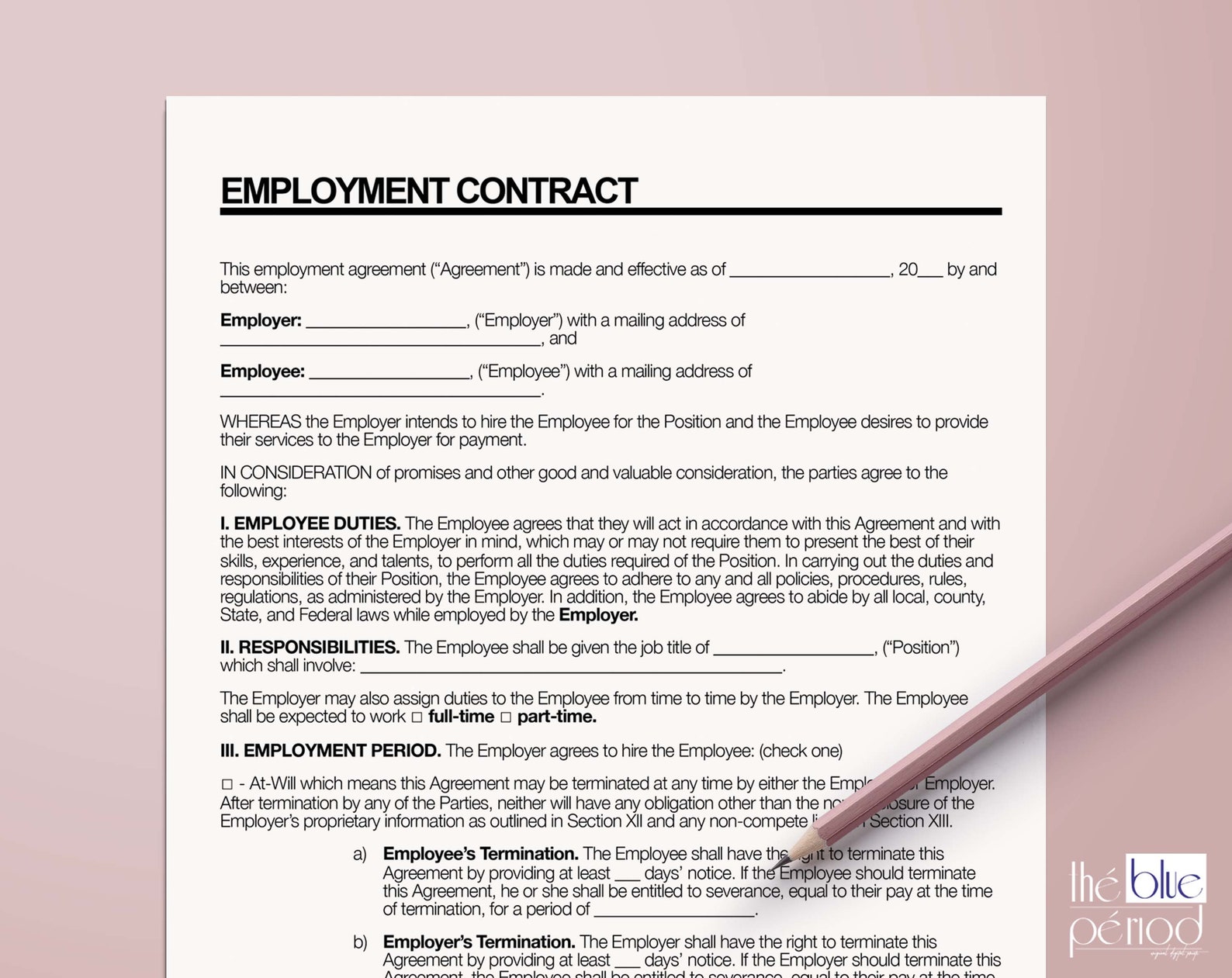 Editable Employment Contract Template - Etsy