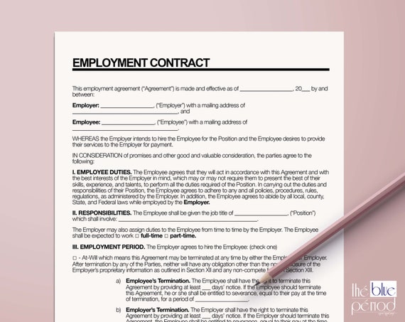 Editable Employment Contract Template | Etsy UK