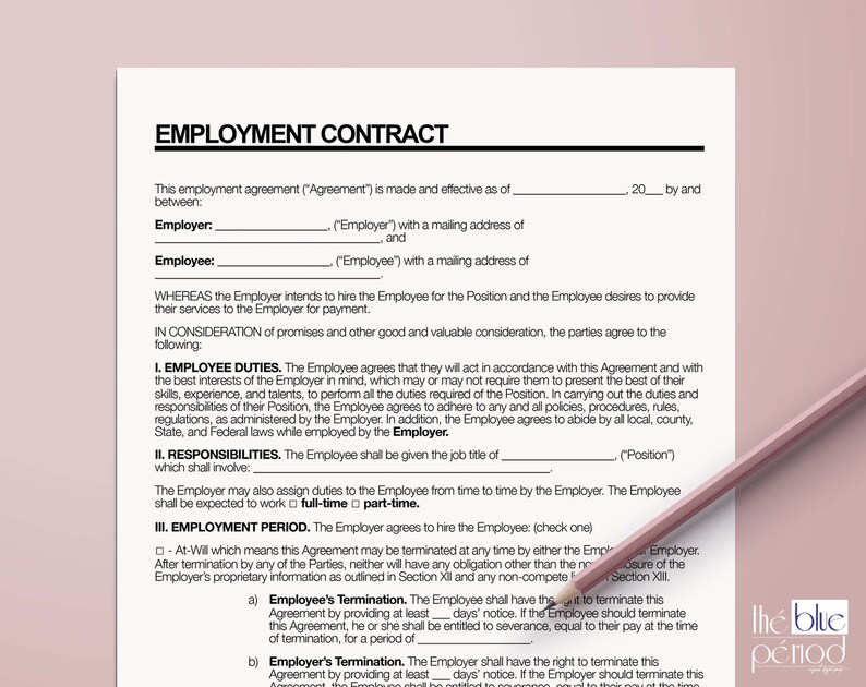Editable Employment Contract Template - Etsy UK