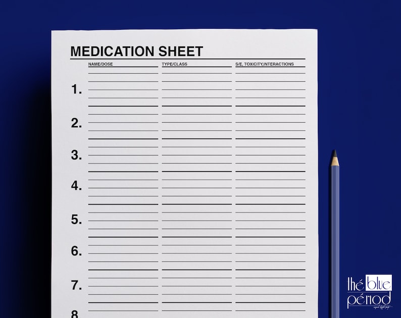 Printable Medication Sheet 10 Medications Sheet - Etsy