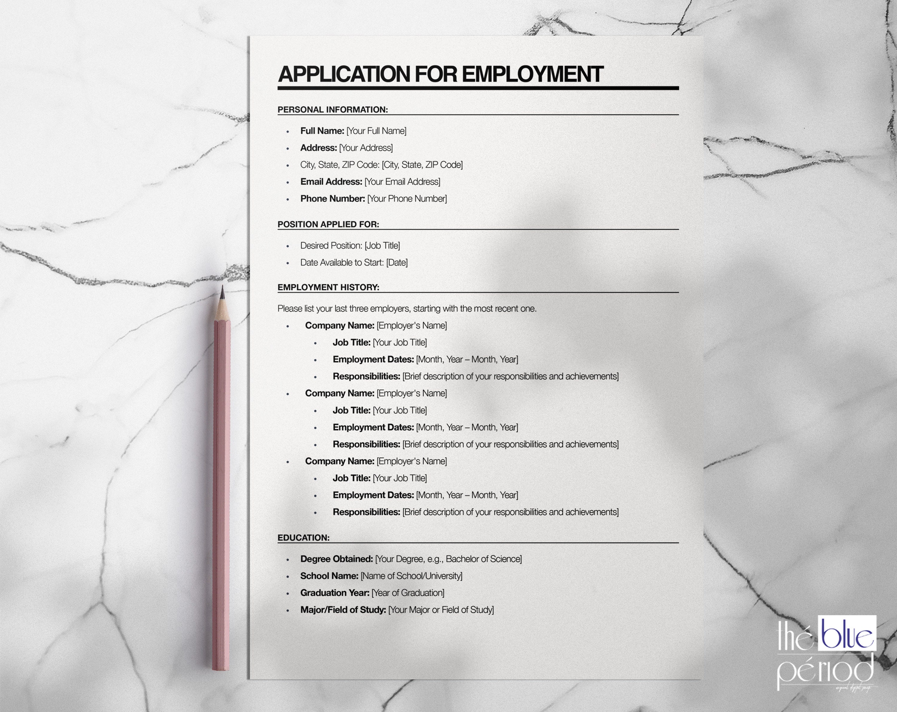 Editable Application for Employment - Etsy