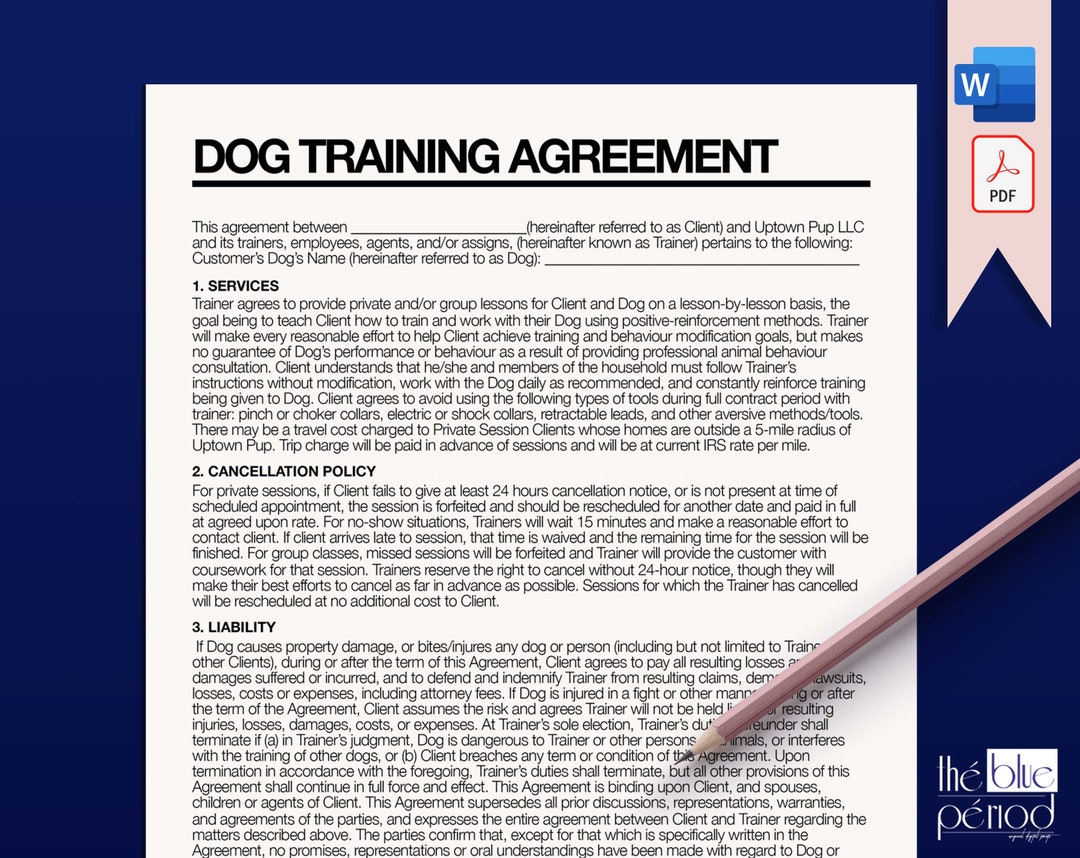 Editable Dog Training Agreement - Etsy