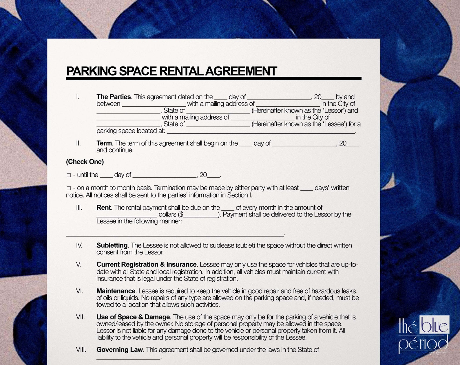 Editable Parking Space Rental Agreement - Etsy Canada