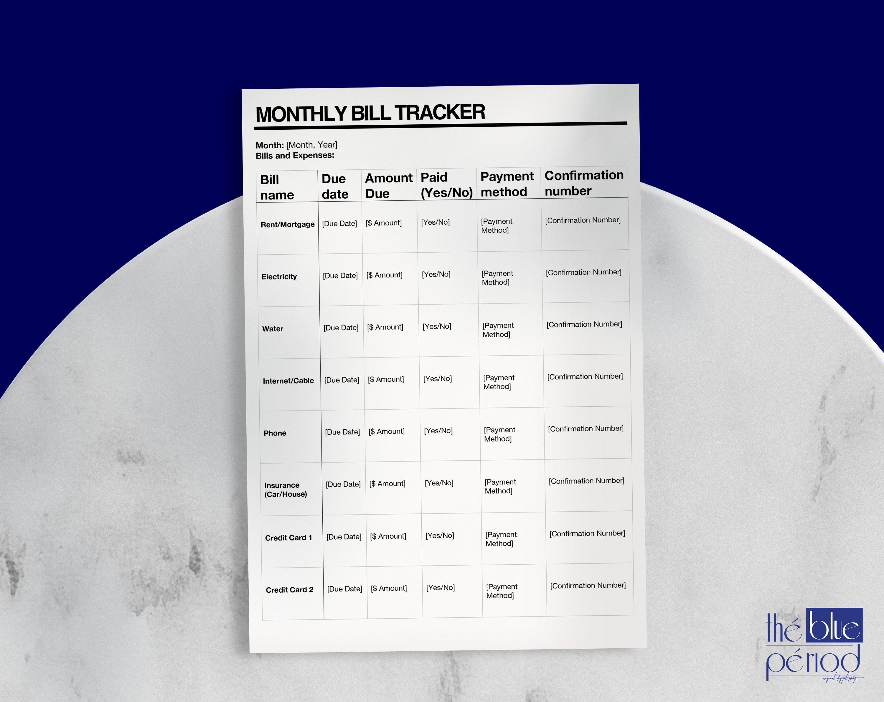 Editable Monthly Bill Tracker - Etsy
