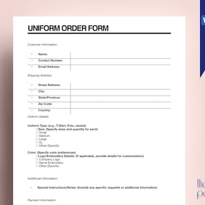 Editable Uniform Order Form - Etsy