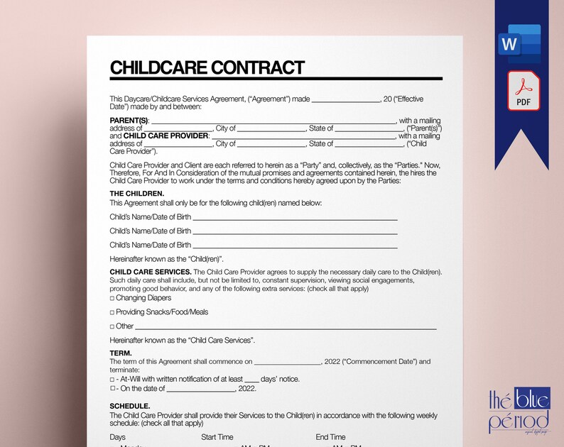Editable Childcare Contract - Etsy