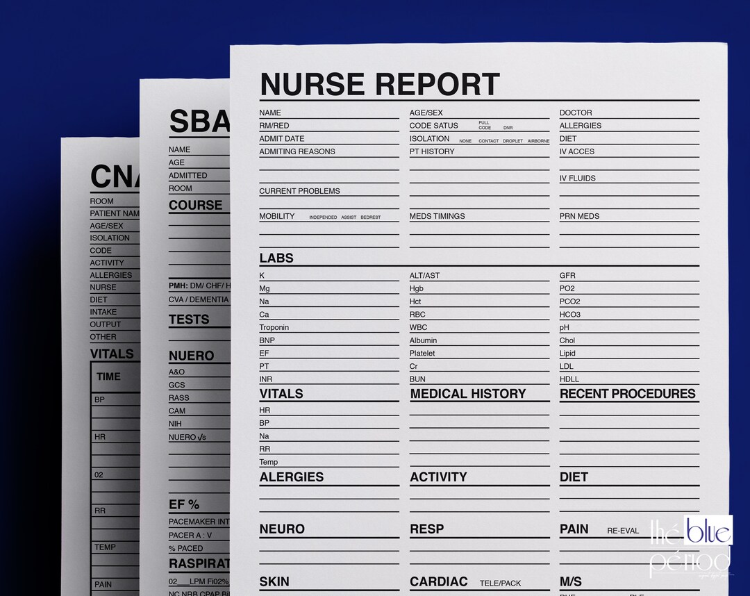 Nurse Report, Sbar, CNA Report Set of 3 - Etsy