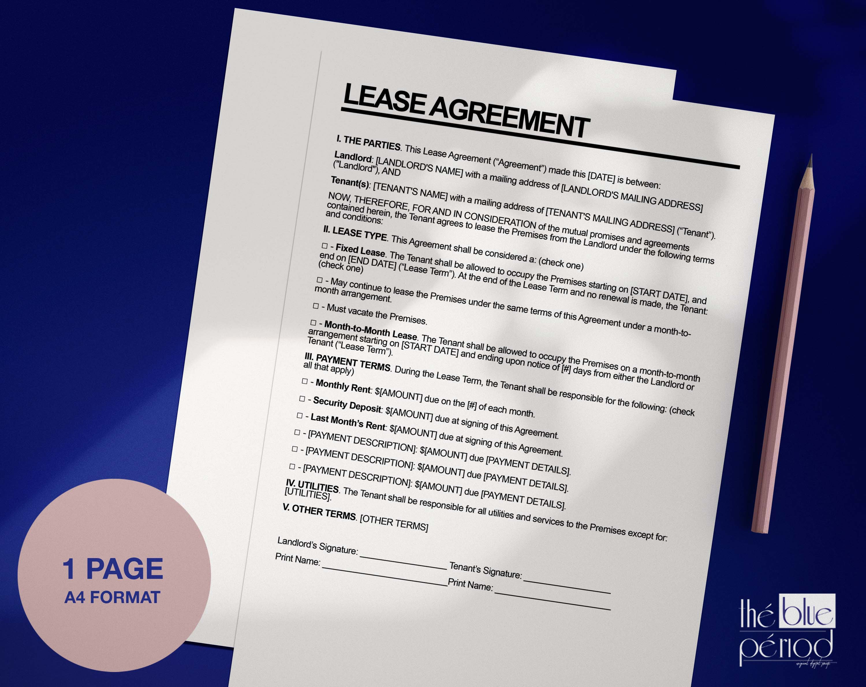 Editable Single Page Lease Agreement - Etsy