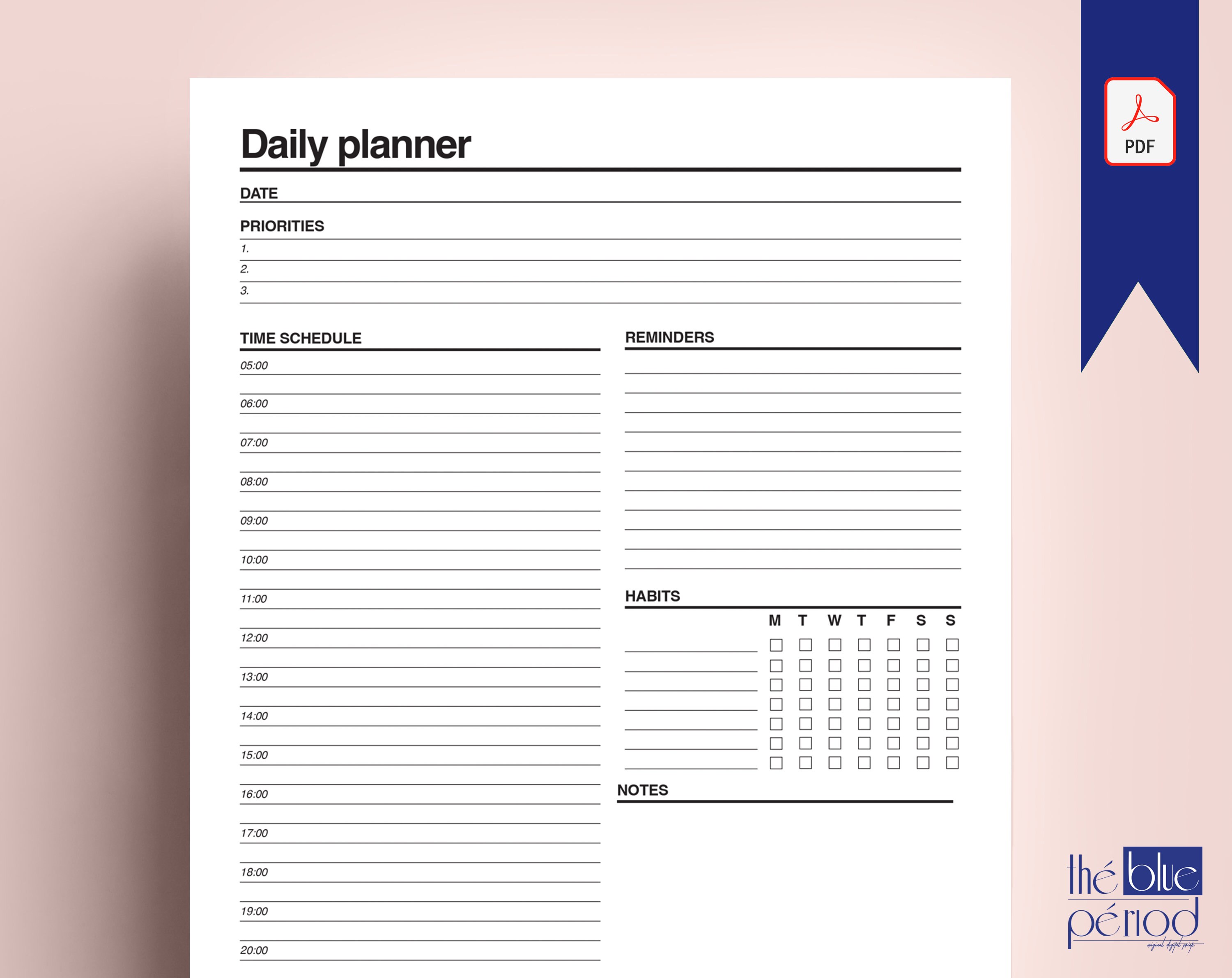 Printable Daily Planner, 3 Options PDF - Etsy