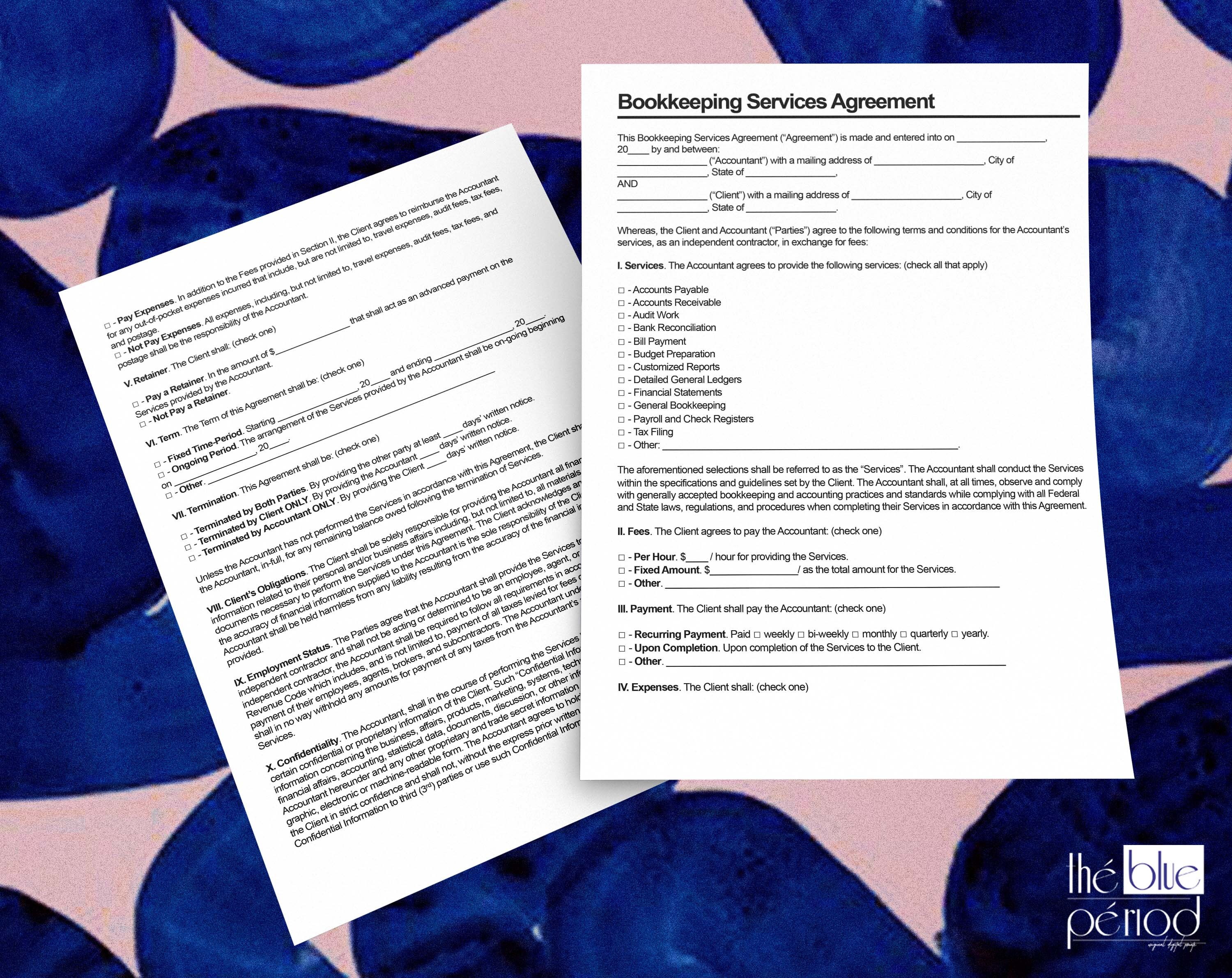 Printable Bookkeeping Services Agreement - Etsy