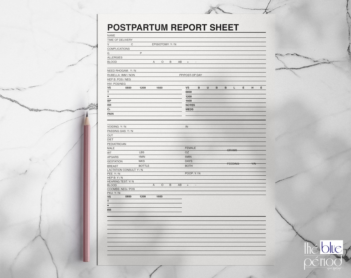 Printable Postpartum Report Sheet - Etsy