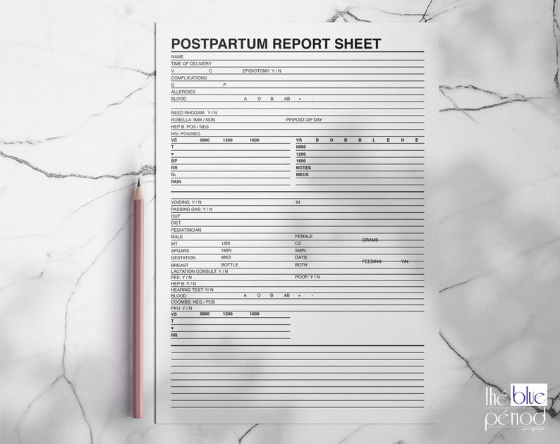 Printable Postpartum Report Sheet - Etsy