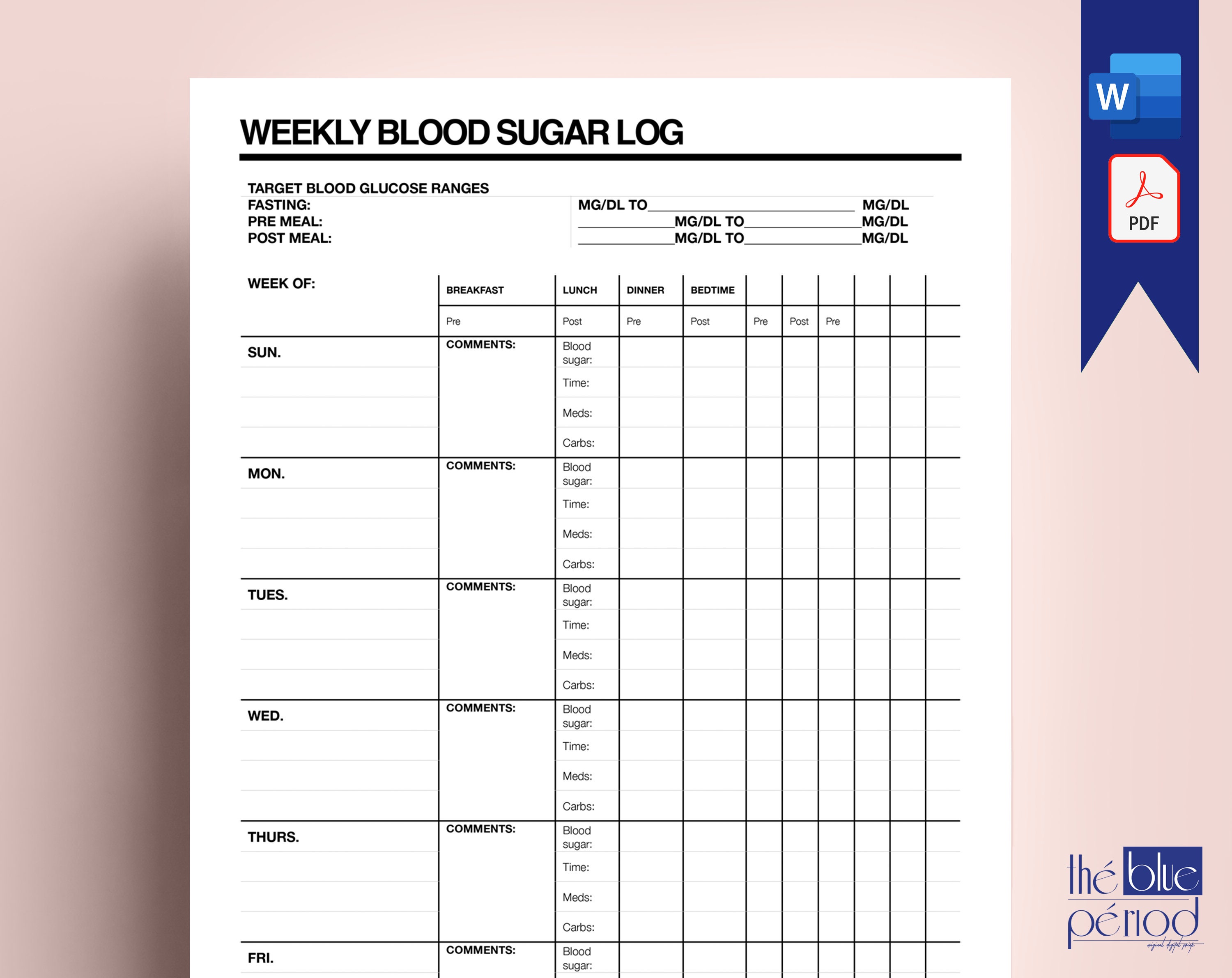 Editable Weekly Blood Sugar Log PDF - Etsy