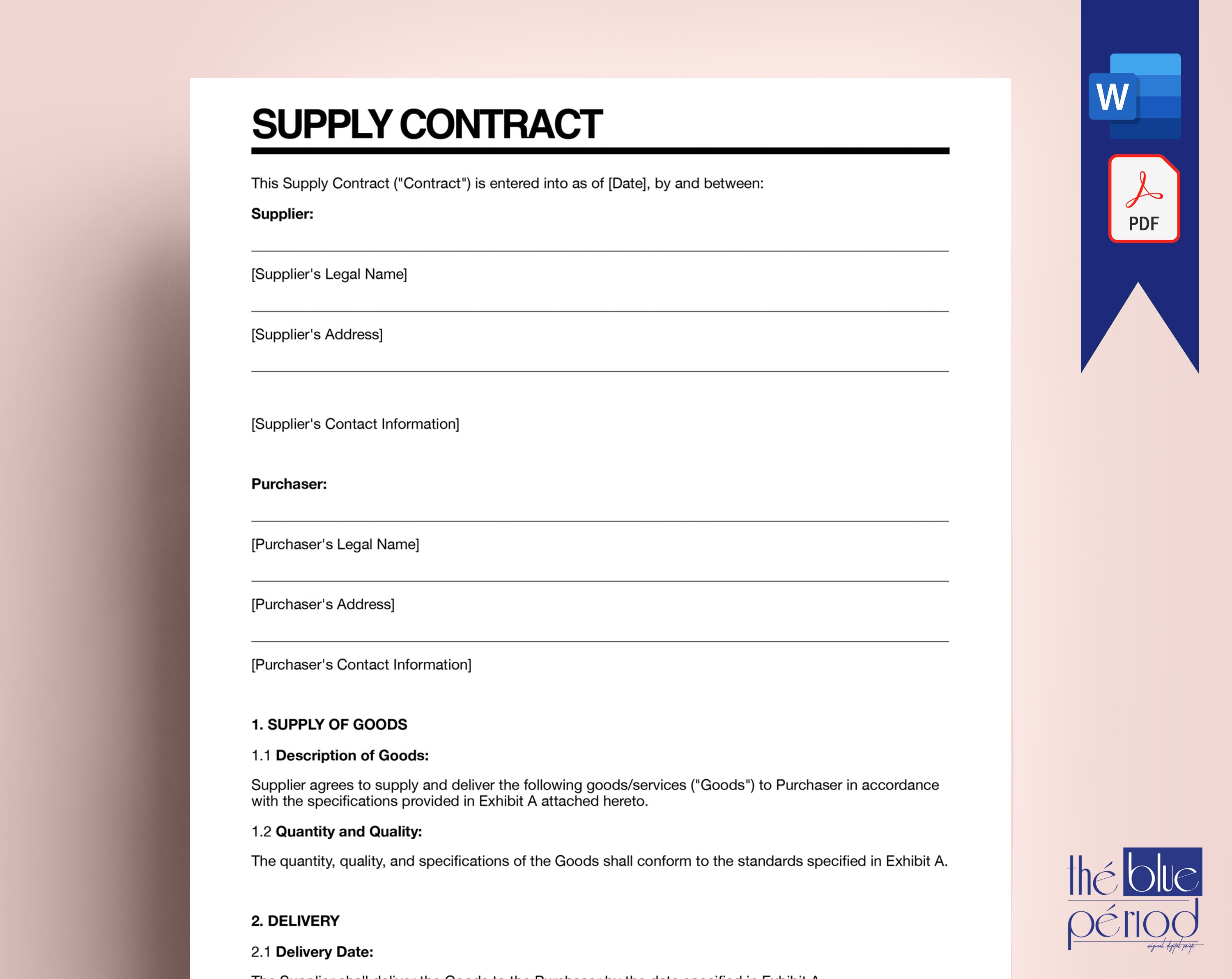 Editable Supply Contract Template - Etsy