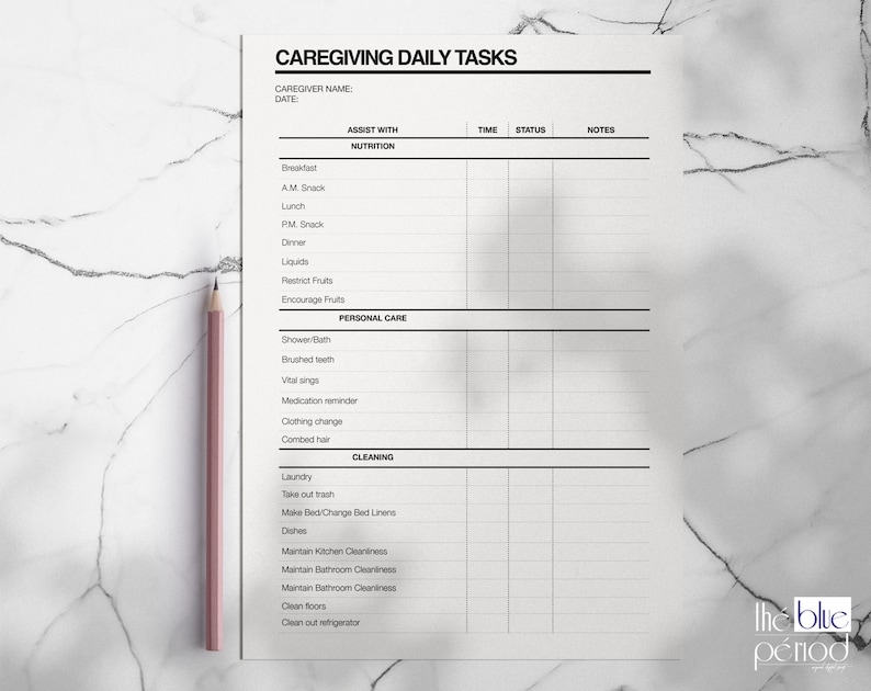 Editable Caregiving Daily Tasks Template, In-home Caregiver Tasks ...