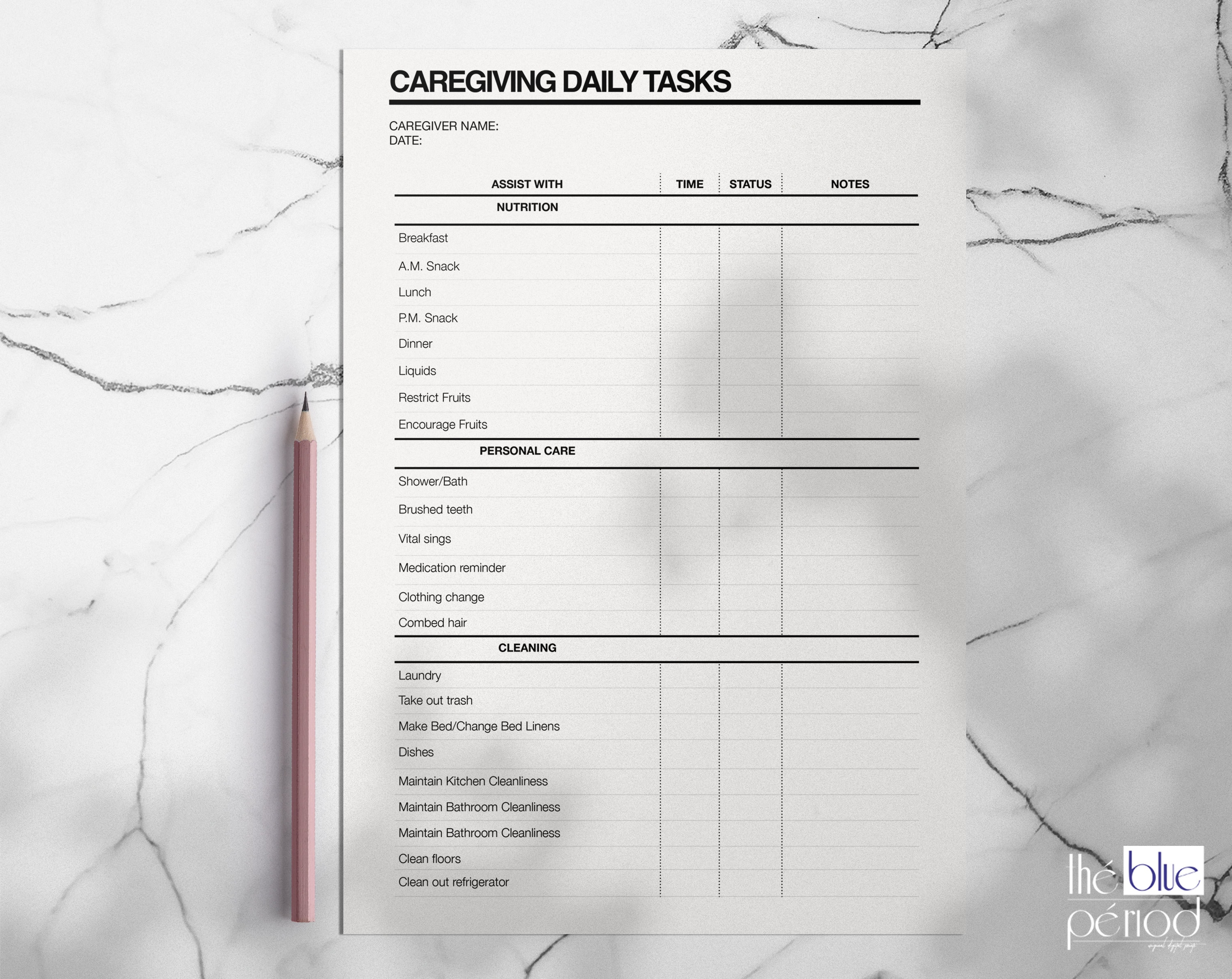 Editable Caregiving Daily Tasks Template - Etsy