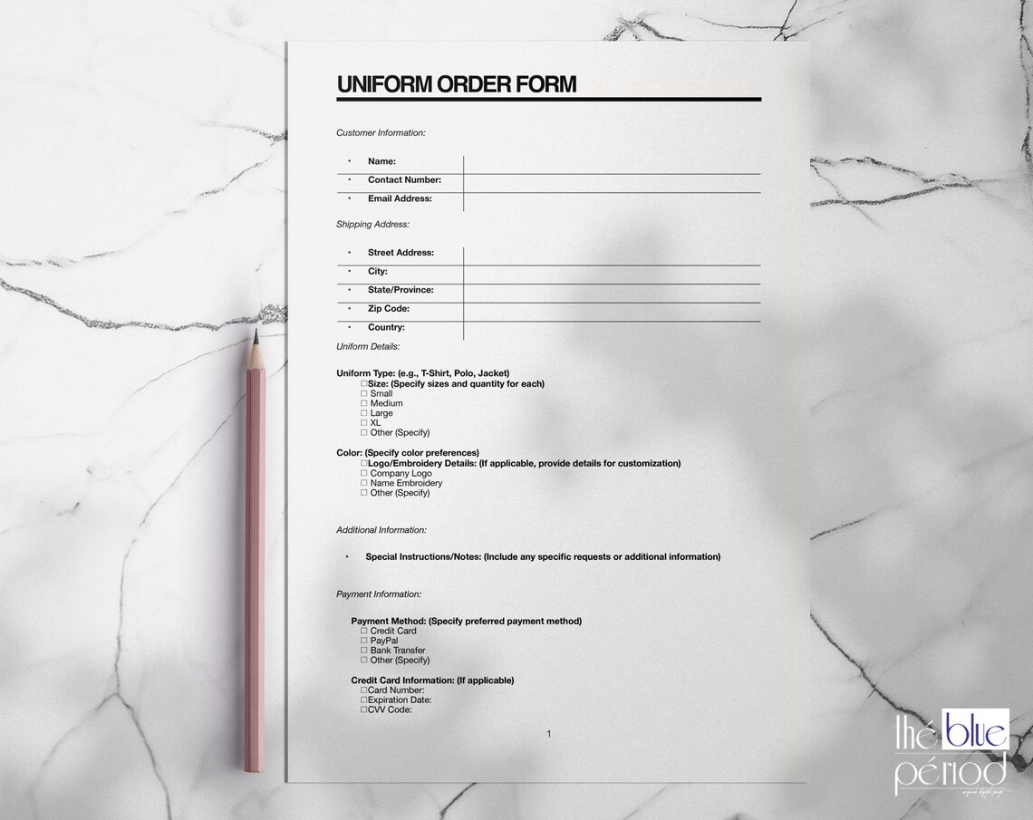 Editable Uniform Order Form - Etsy