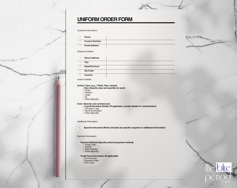 Editable Uniform Order Form - Etsy