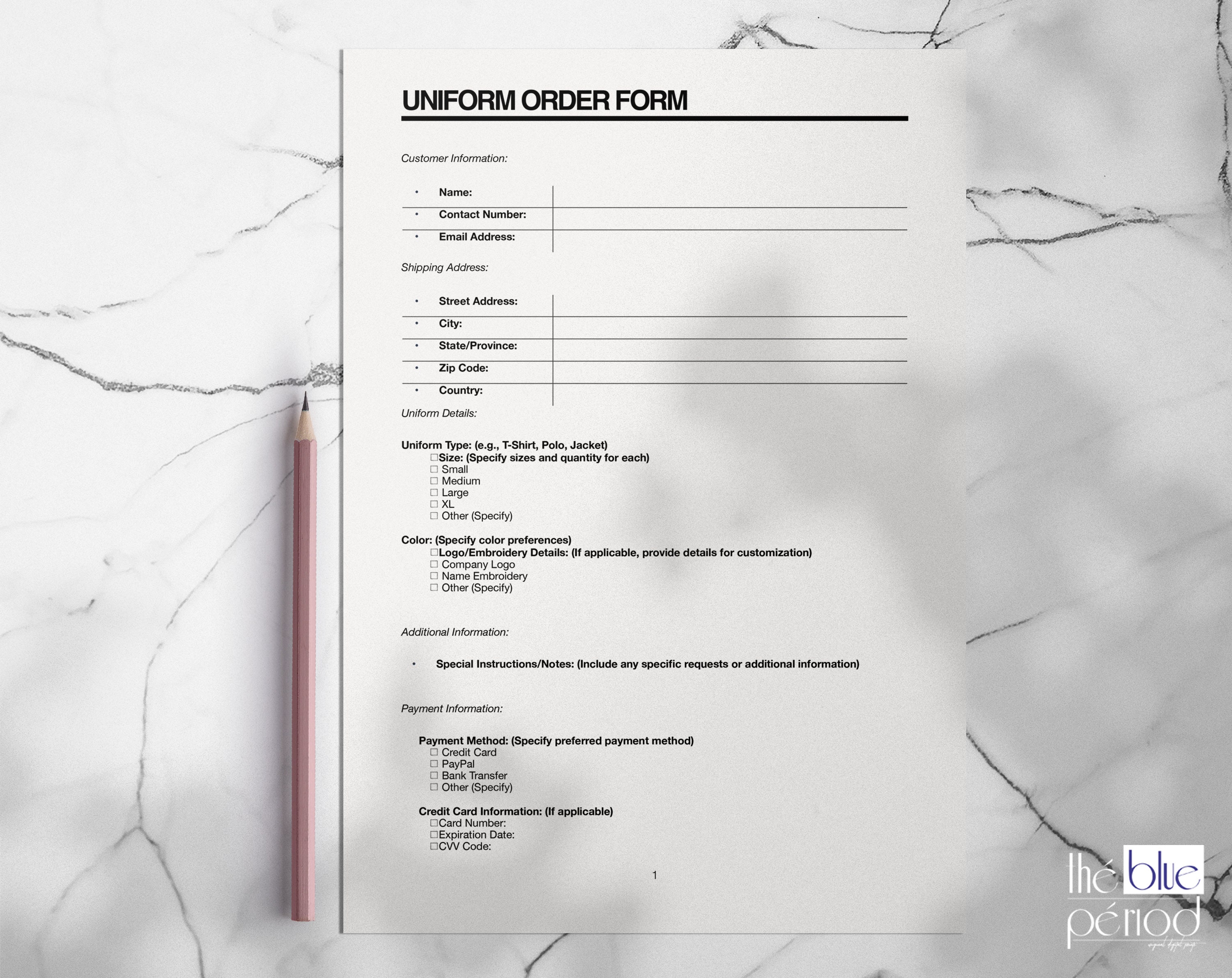 Editable Uniform Order Form - Etsy