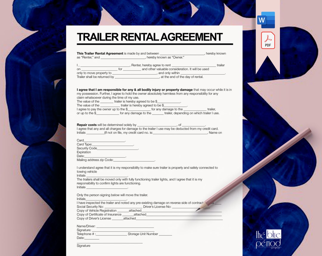 Editable Trailer Rental Agreement - Etsy