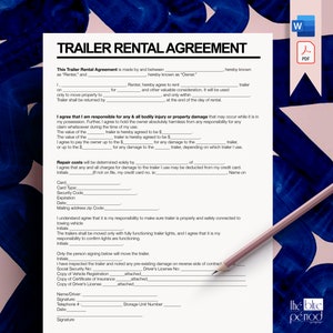 Editable Trailer Rental Agreement - Etsy