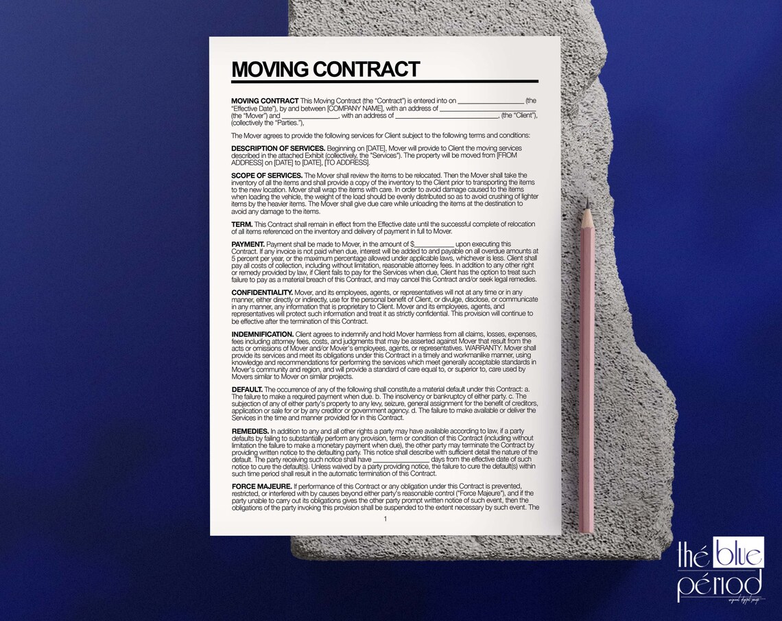 Editable Moving Contract - Etsy