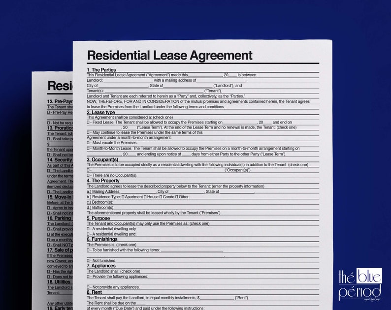 Printable Residential Lease Agreement - Etsy