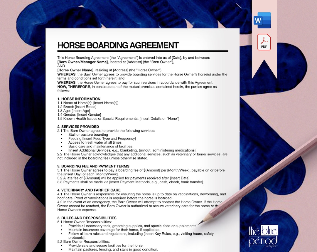 Horse Boarding Agreement Template - Etsy