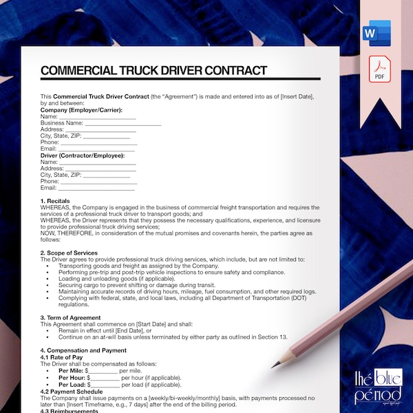 Truck Driver Contract - Etsy
