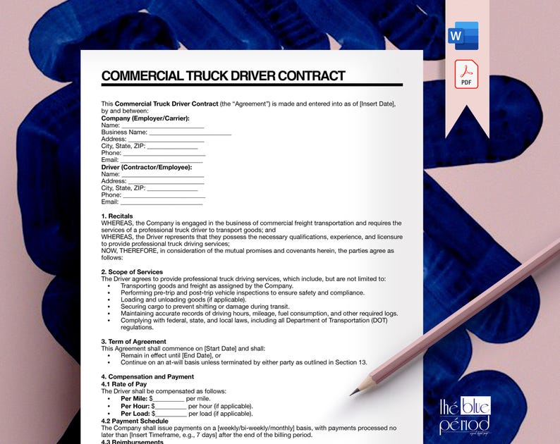 Editable Commercial Truck Driver Contract Template - Etsy