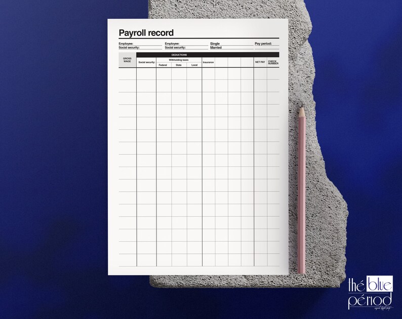 Printable Payroll Record Template - Etsy