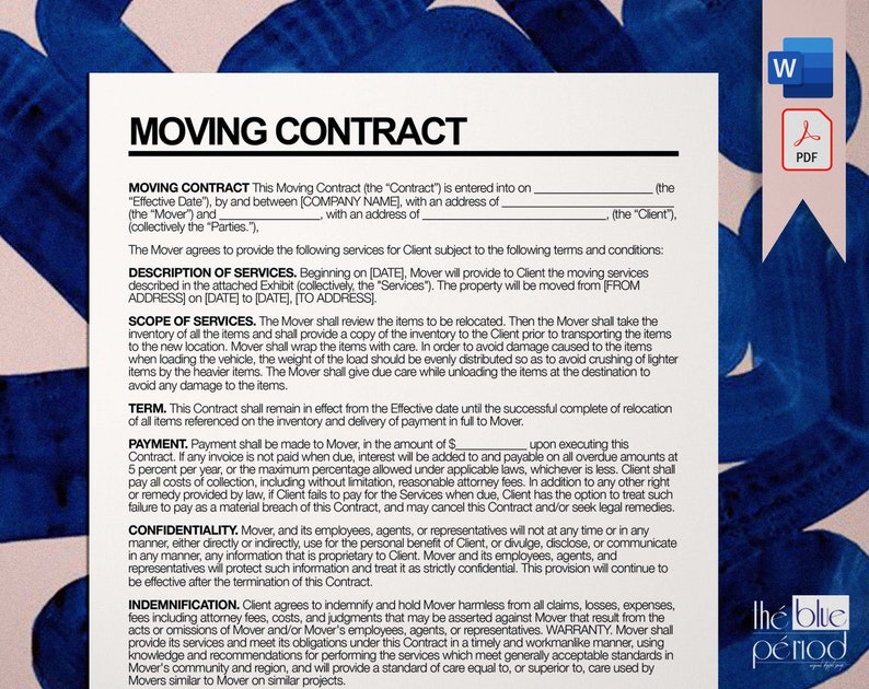 Editable Moving Contract - Etsy