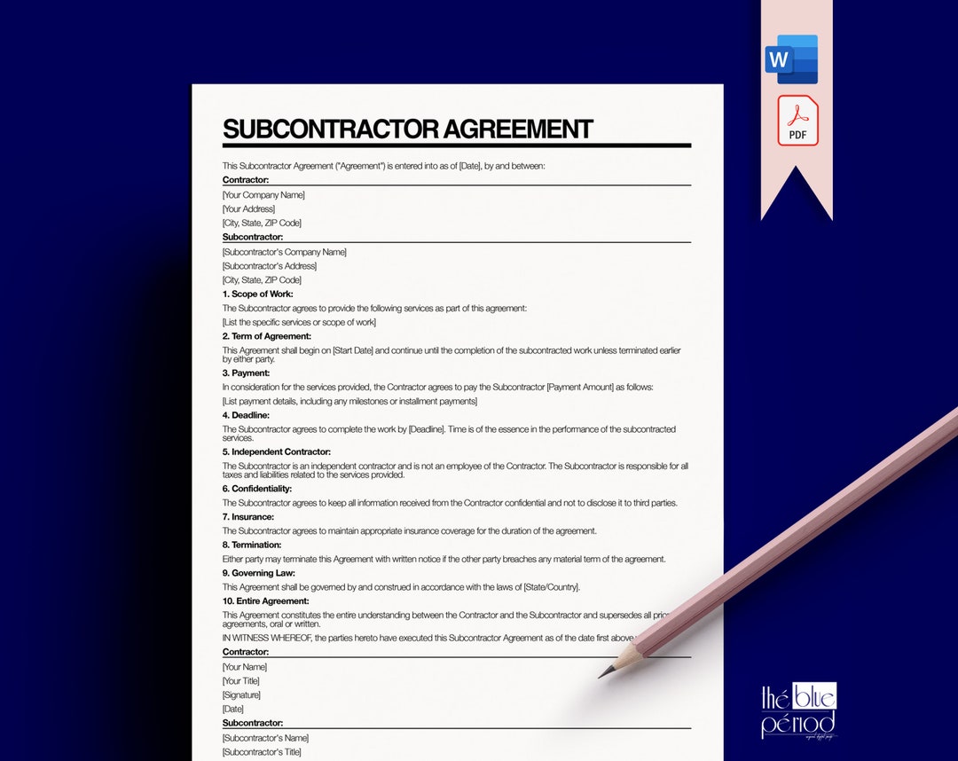 Editable Subcontractor Agreement - Etsy