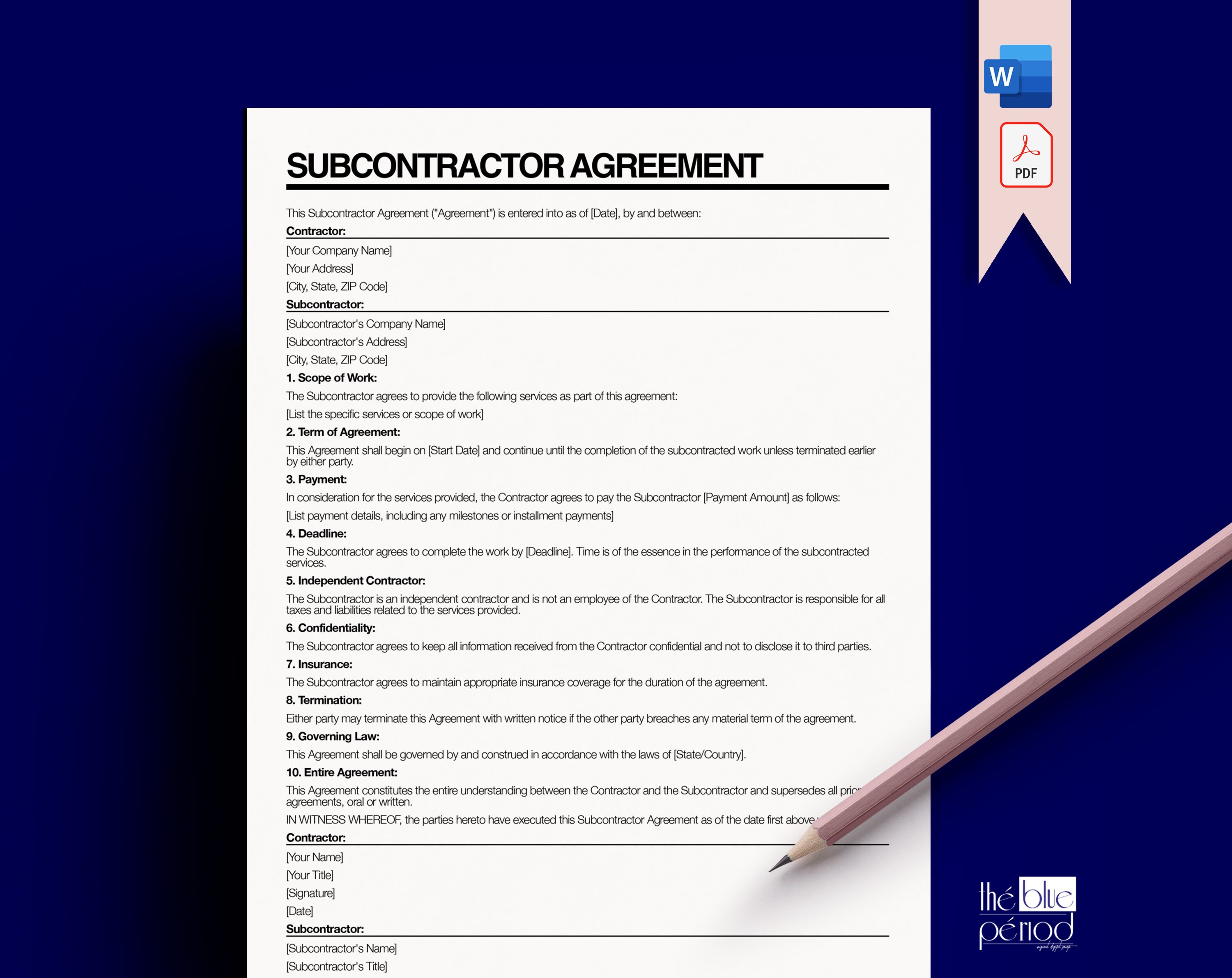 Editable Subcontractor Agreement - Etsy