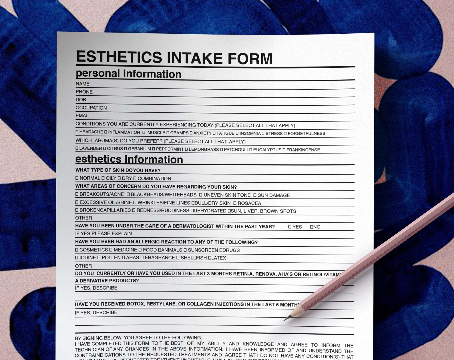 Printable Esthetics Intake Form - Etsy