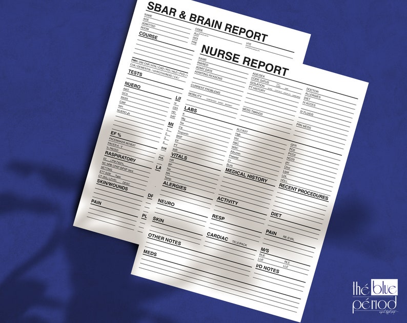 Printable Nurse Report Sheet, Sbar & Brain Template - Etsy