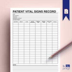Nurse Patient Vital Signs Record Sheet PDF - Etsy
