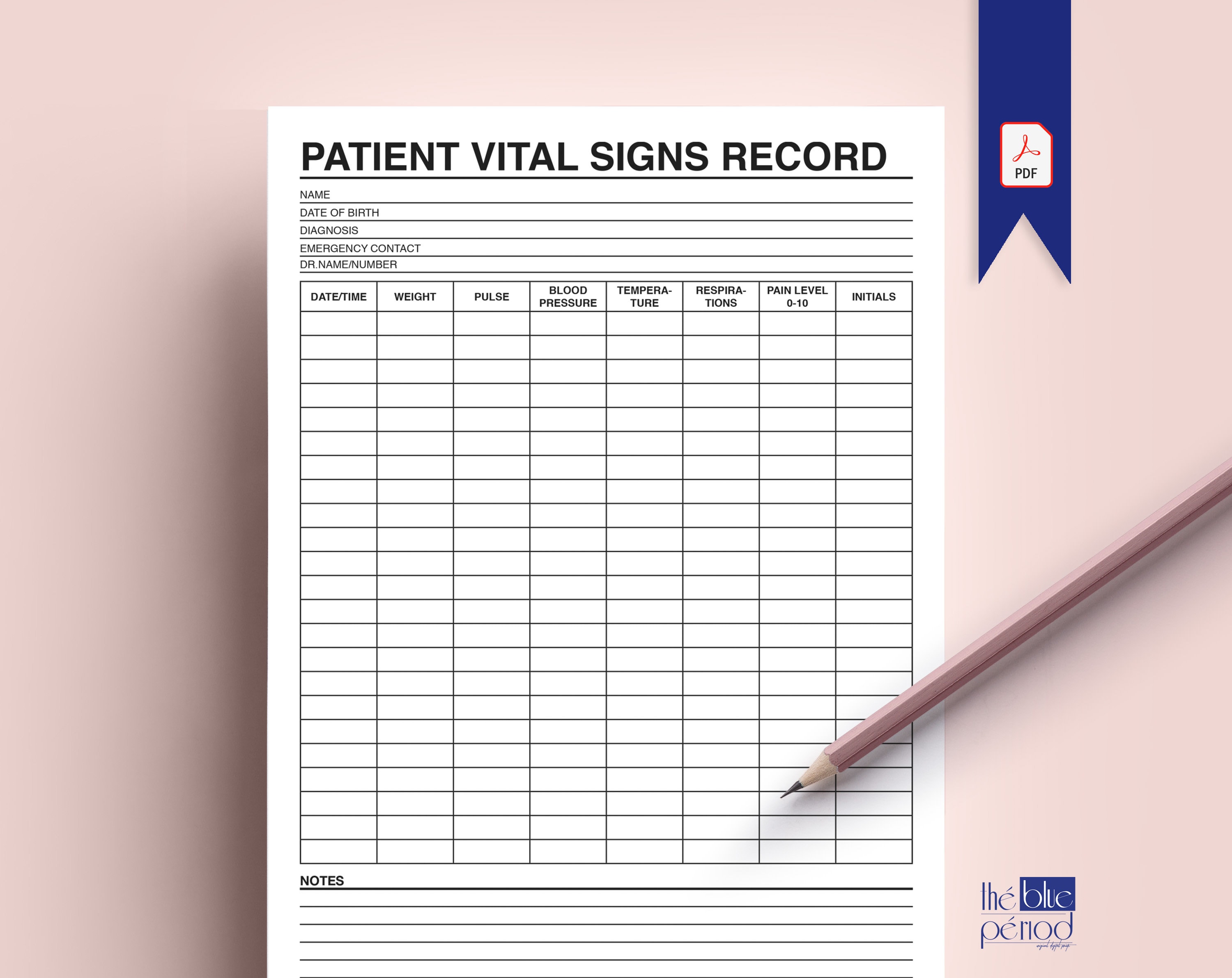Nurse Patient Vital Signs Record Sheet PDF - Etsy