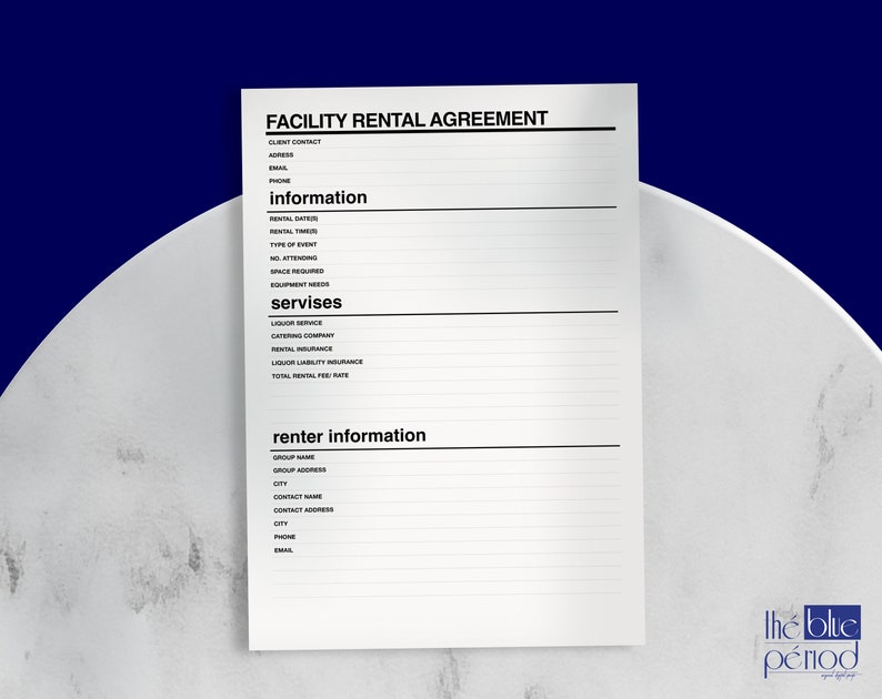 Editable Facility Rental Agreement Form - Etsy