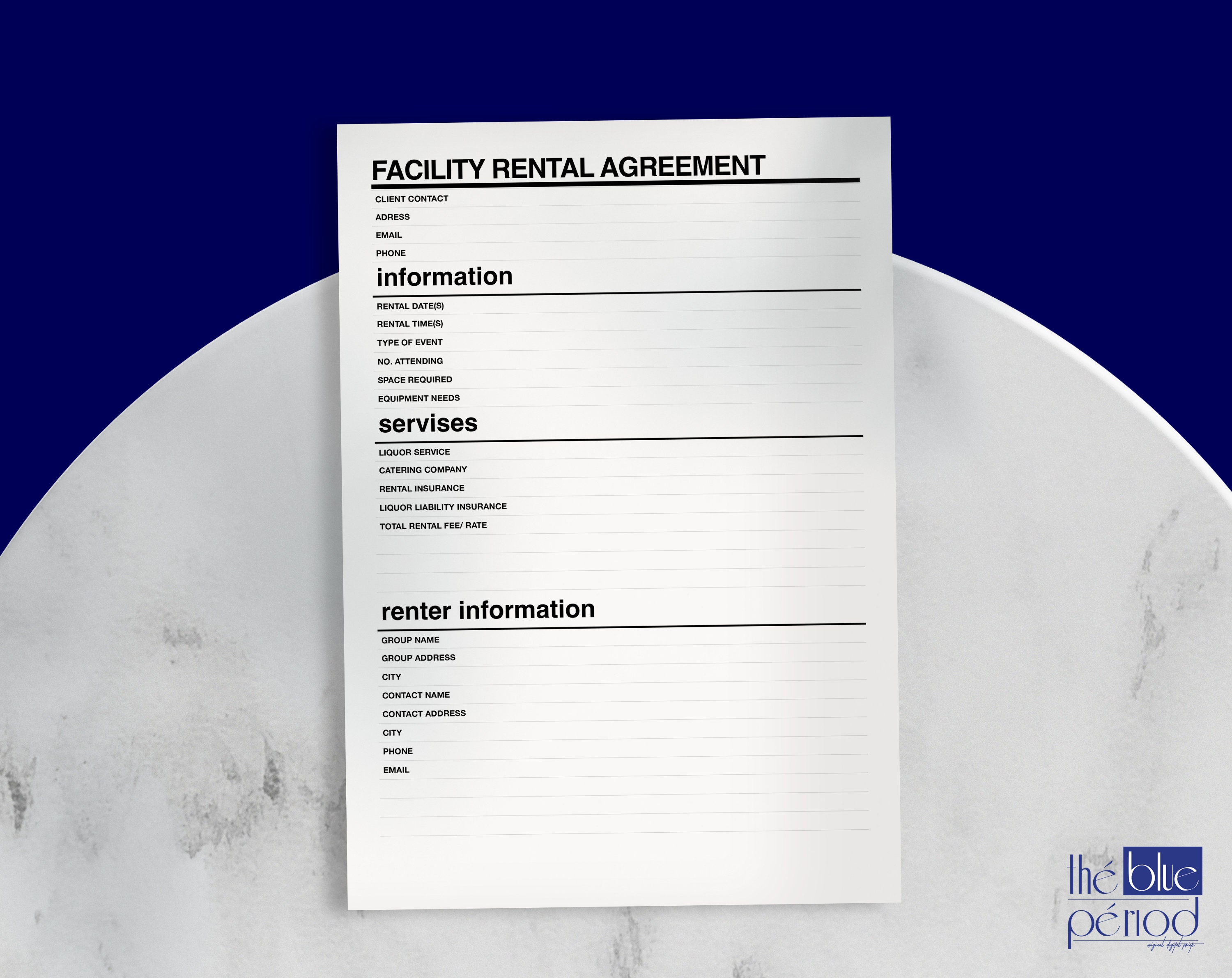 Editable Facility Rental Agreement Form - Etsy
