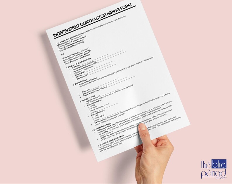 Independent Contractor Hiring Form - Etsy