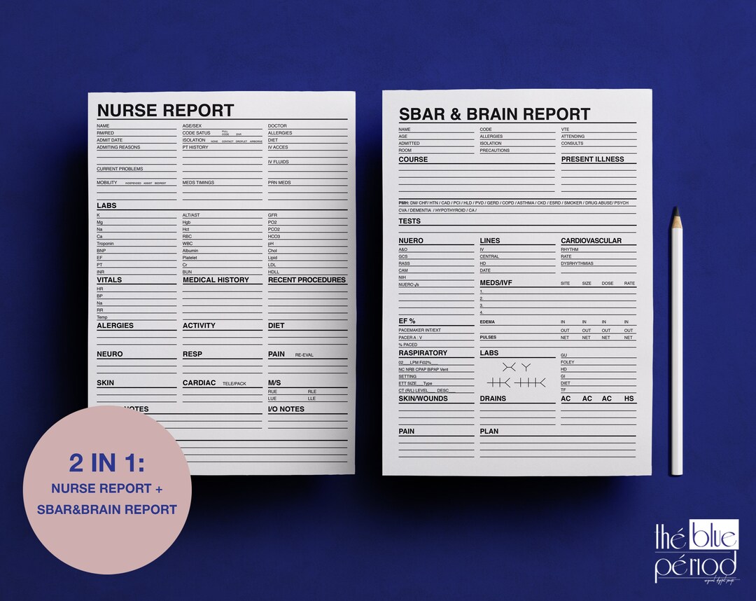 Printable Nurse Report Sheet, Sbar & Brain Template - Etsy UK