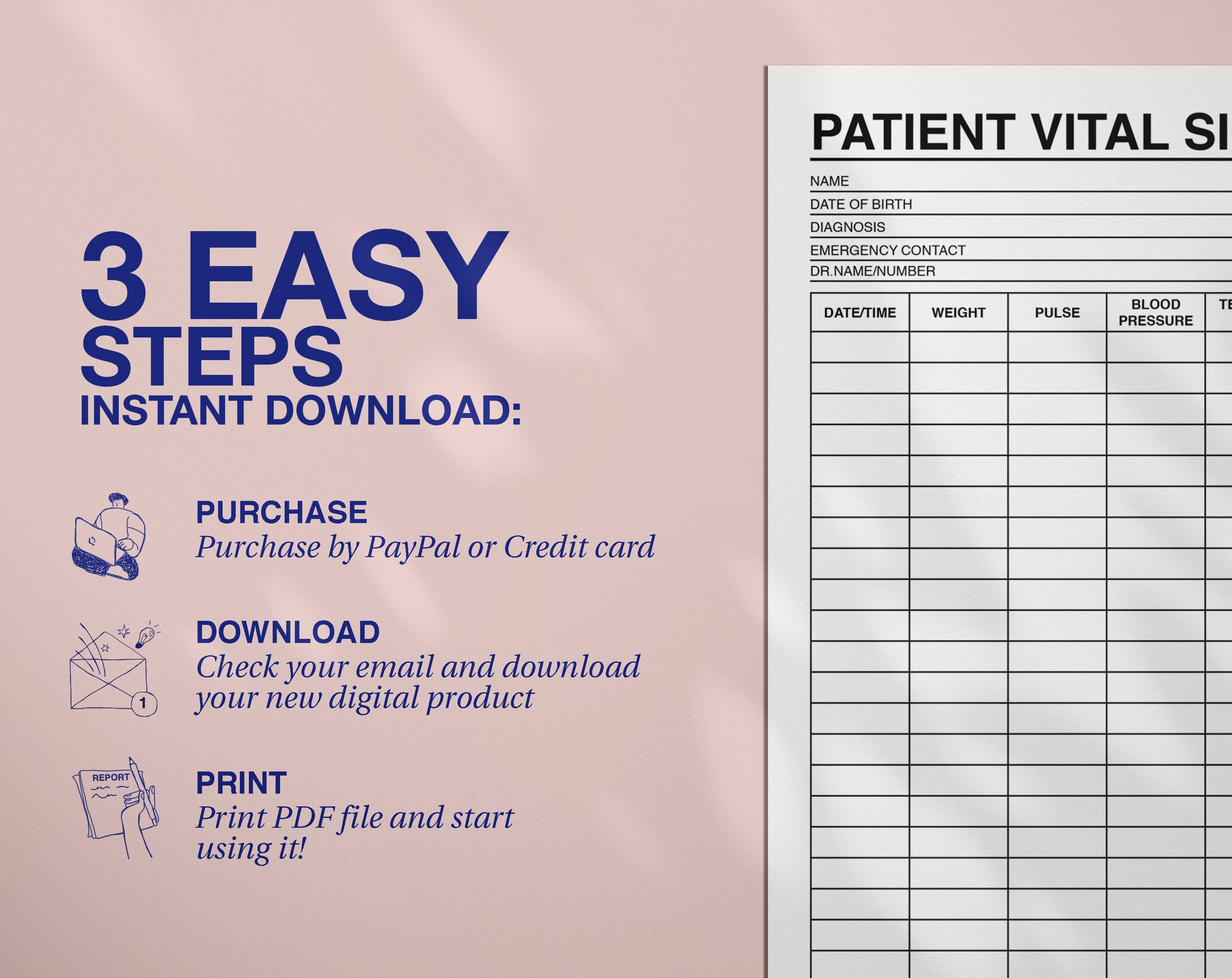 Nurse Patient Vital Signs Record Sheet PDF - Etsy