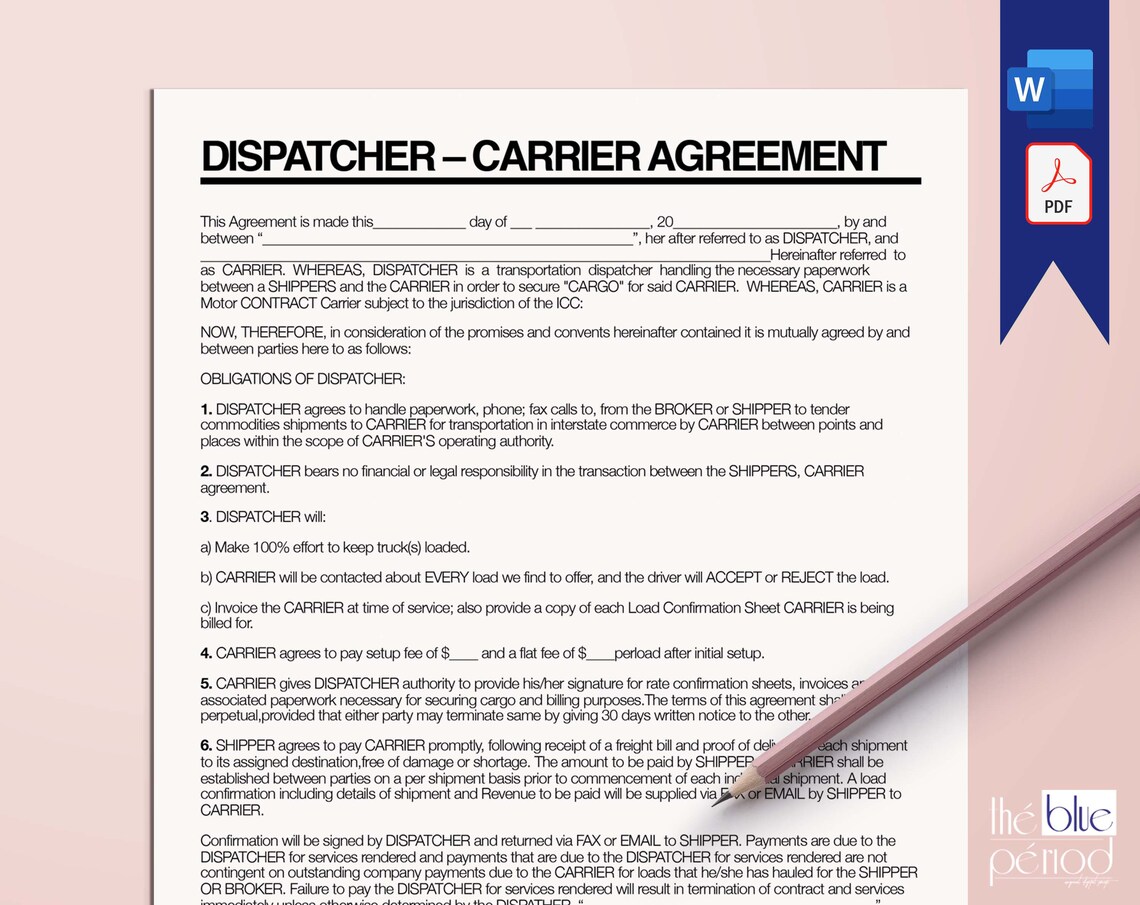 Editable Freight Dispatch Carrier Contract - Etsy