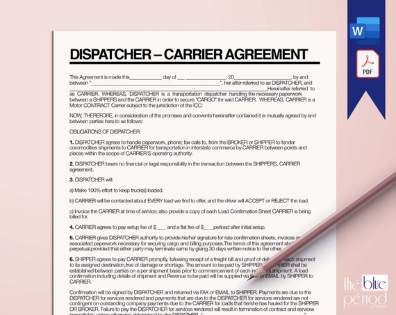 Editable Freight Dispatch Carrier Contract - Etsy