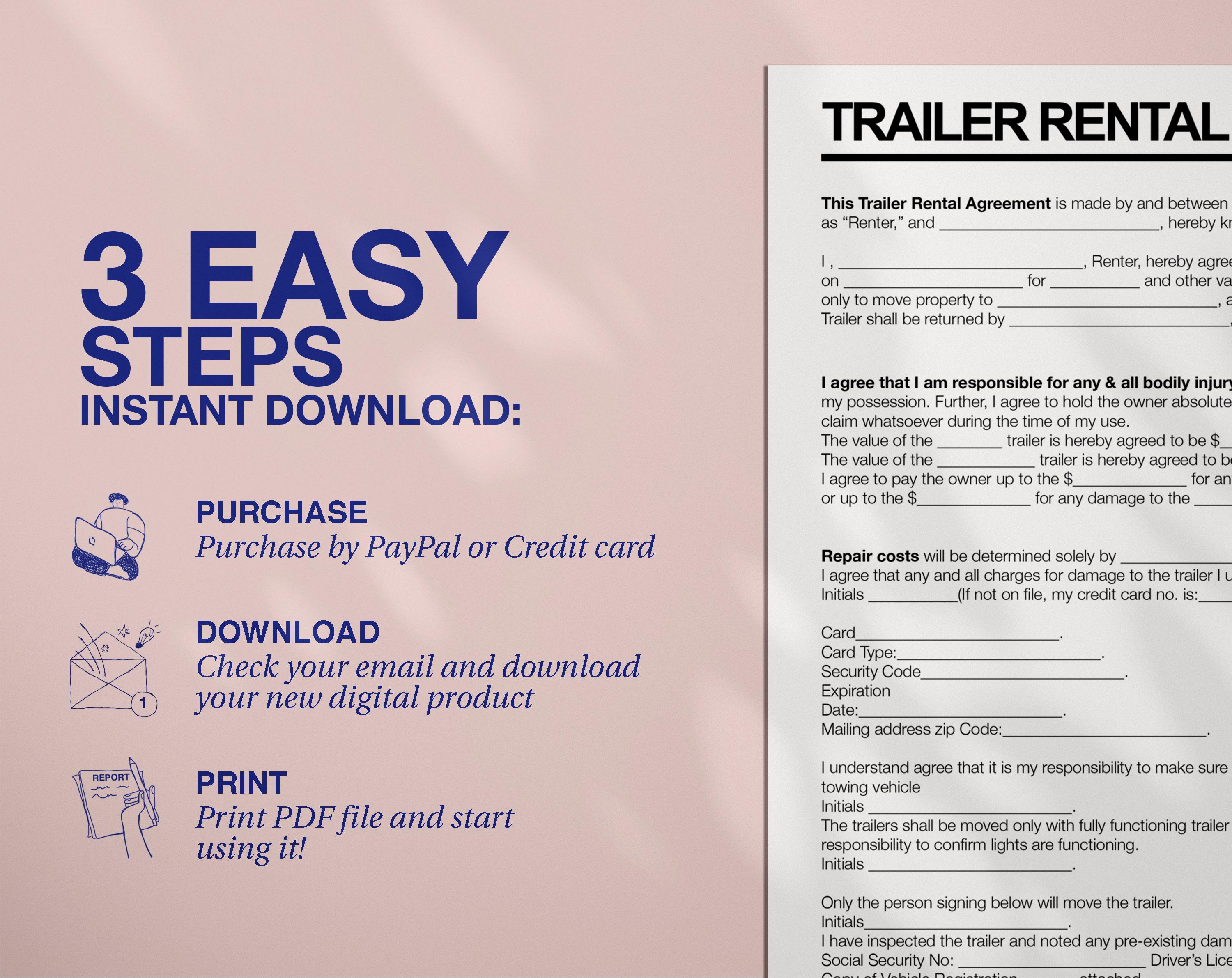 Editable Trailer Rental Agreement - Etsy