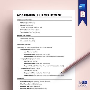 Editable Application for Employment - Etsy